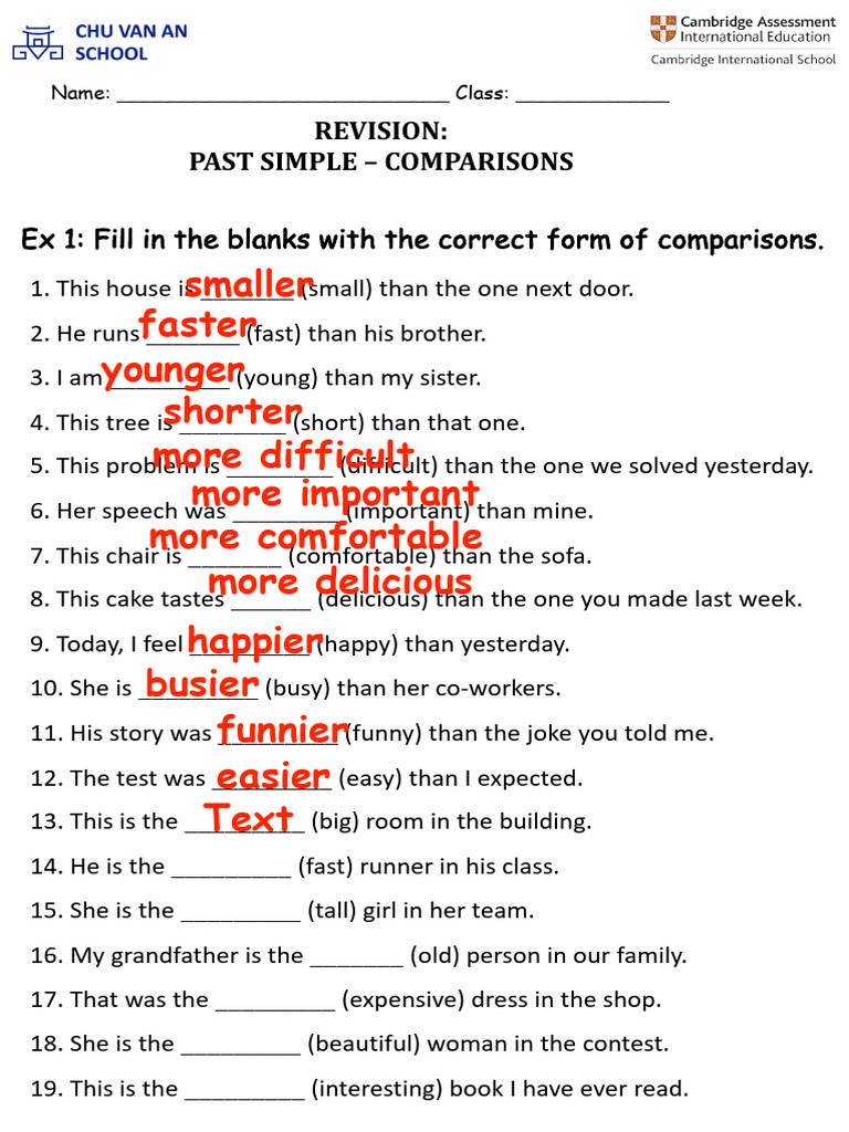 GE3 - Ôn Tập HKI - Past Simple, Comparisons | PDF