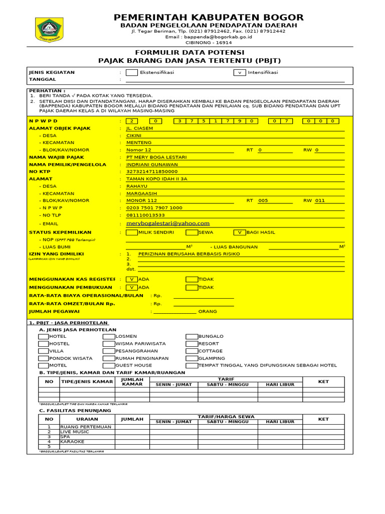 Formulir Data Potensi PBJT 2024 | PDF
