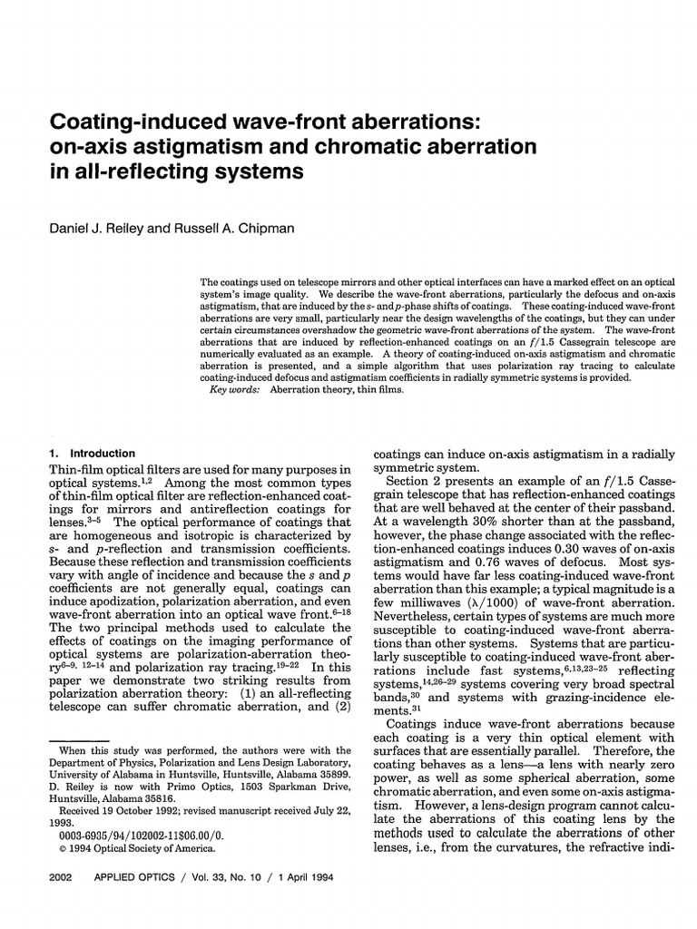 Coating-Induced Wave-Front Aberrations | PDF | Optics | Polarization ...