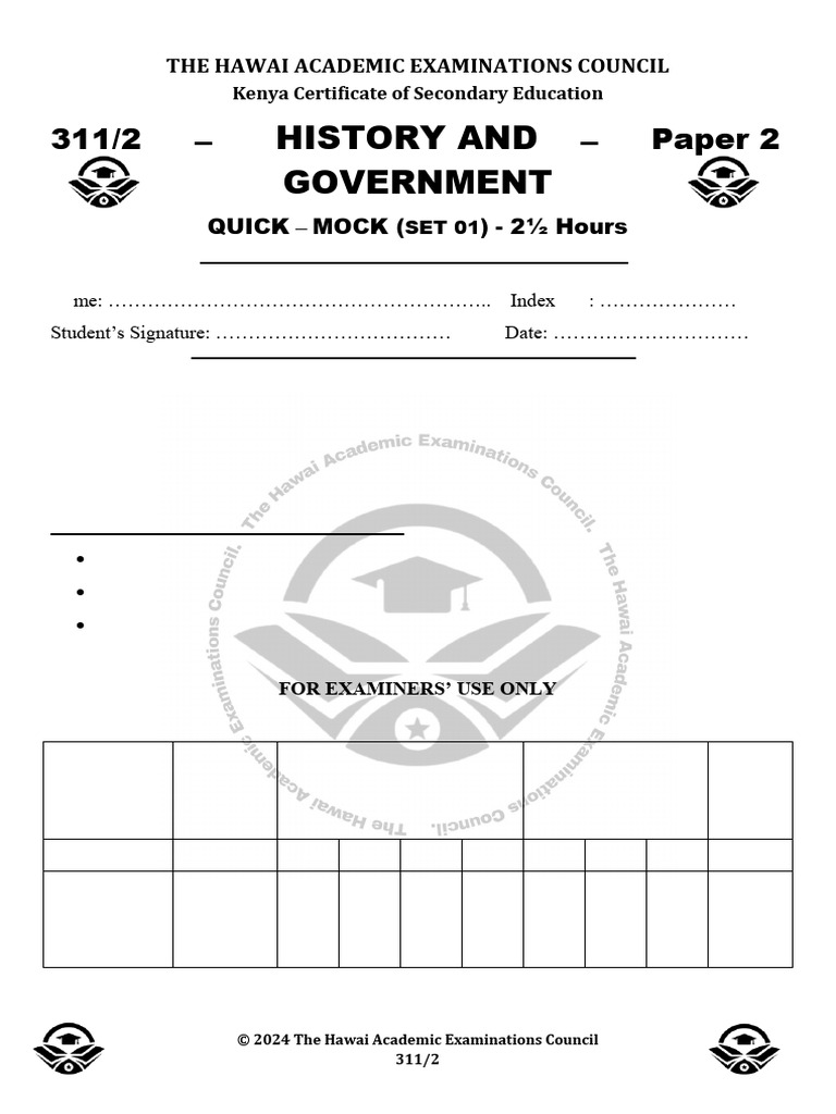 HAWAI HIST PP2 QS - QUICK MOCK | PDF