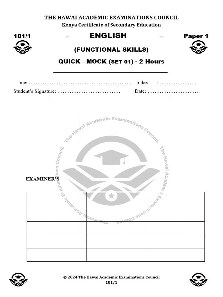 Hawai Eng Pp1 Qs - Quick Mock-1 | PDF