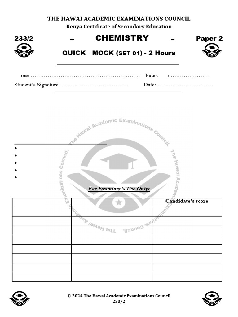 Hawai Chem Pp2 Qs - Quick Mock | PDF | Valence (Chemistry) | Oxide