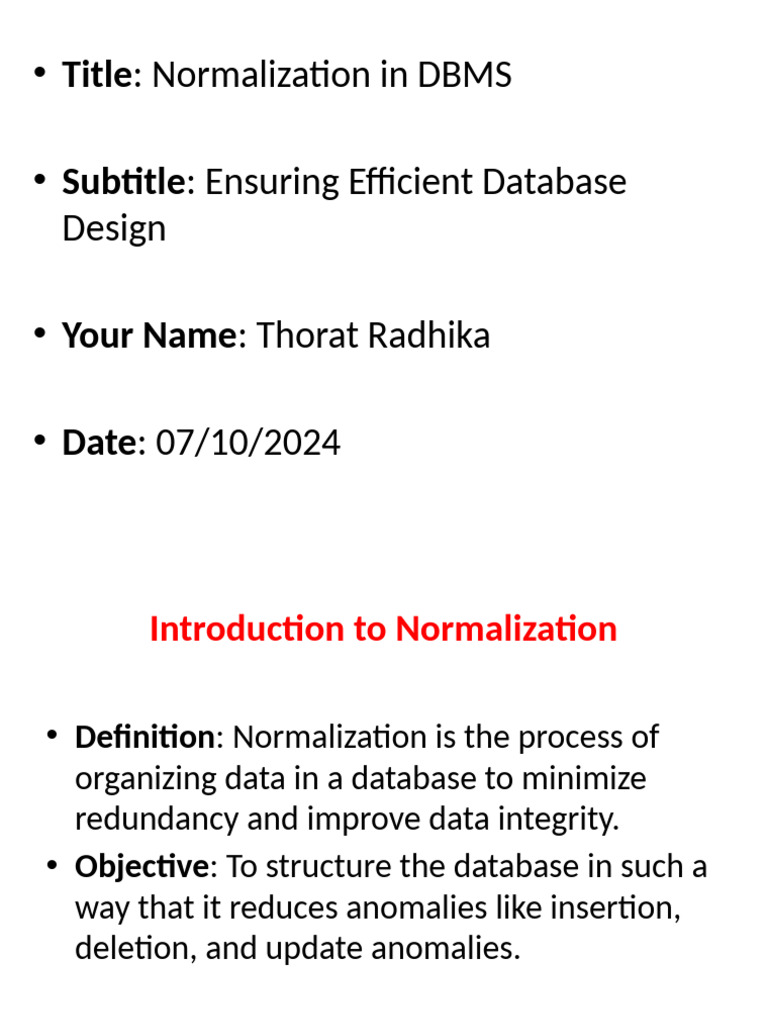 Normalization | PDF