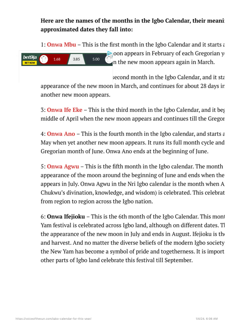 Igbo Calendar Months | PDF | Igbo People | Calendar