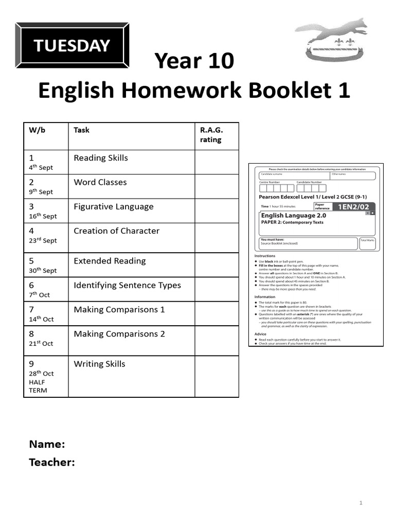 Year 10 English Homework Schedule | PDF | Linguistic Morphology ...