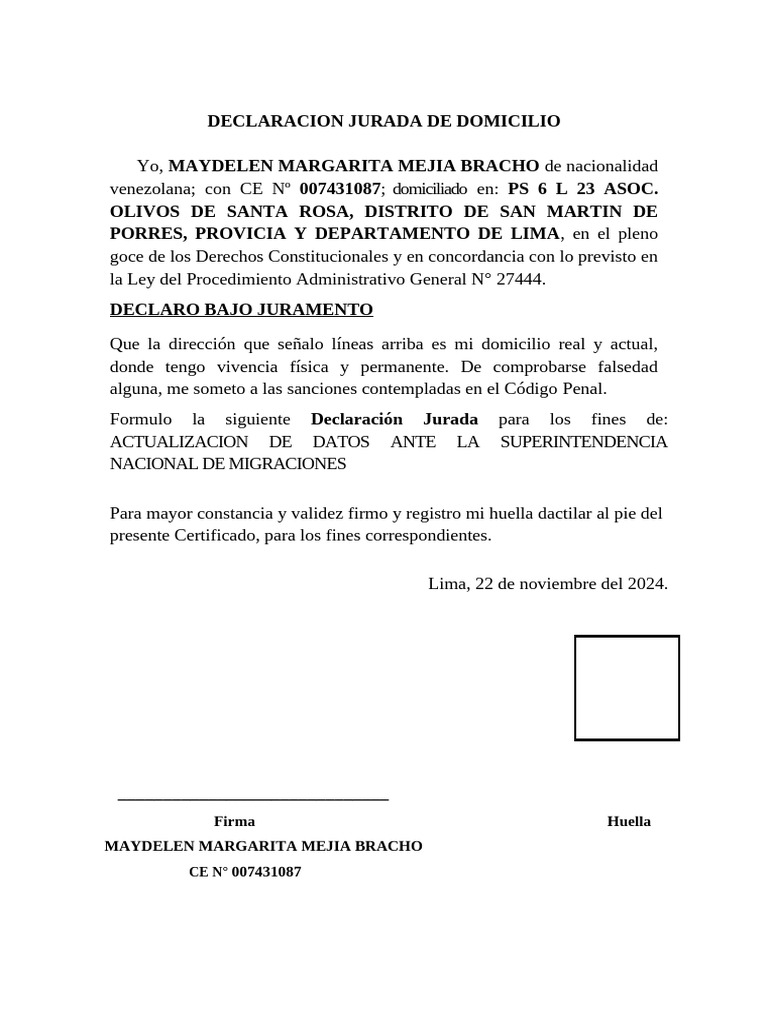 declaracion jurada domicilio | PDF