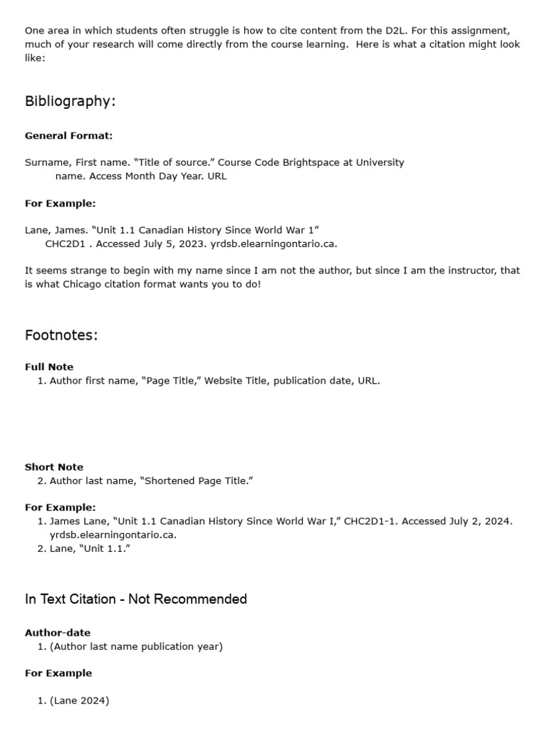 OLSSS Chicago Style Citations For D2L Content | PDF