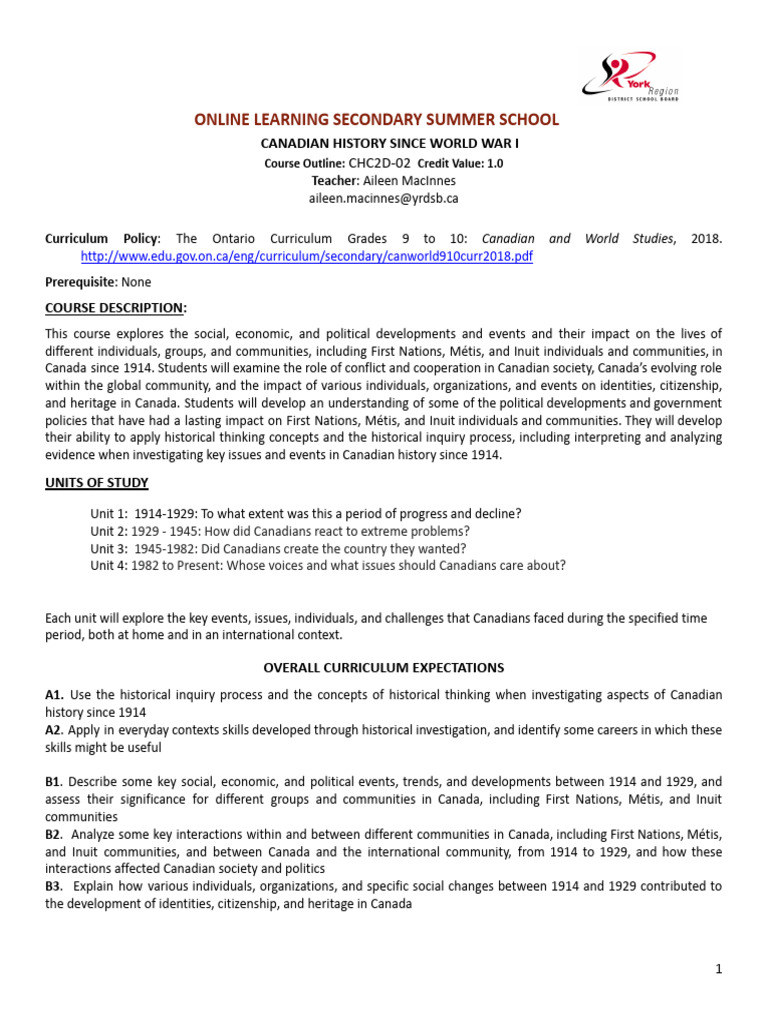 OLSSS 2024 CHC2D Course Outline | PDF | Academic Dishonesty | Curriculum