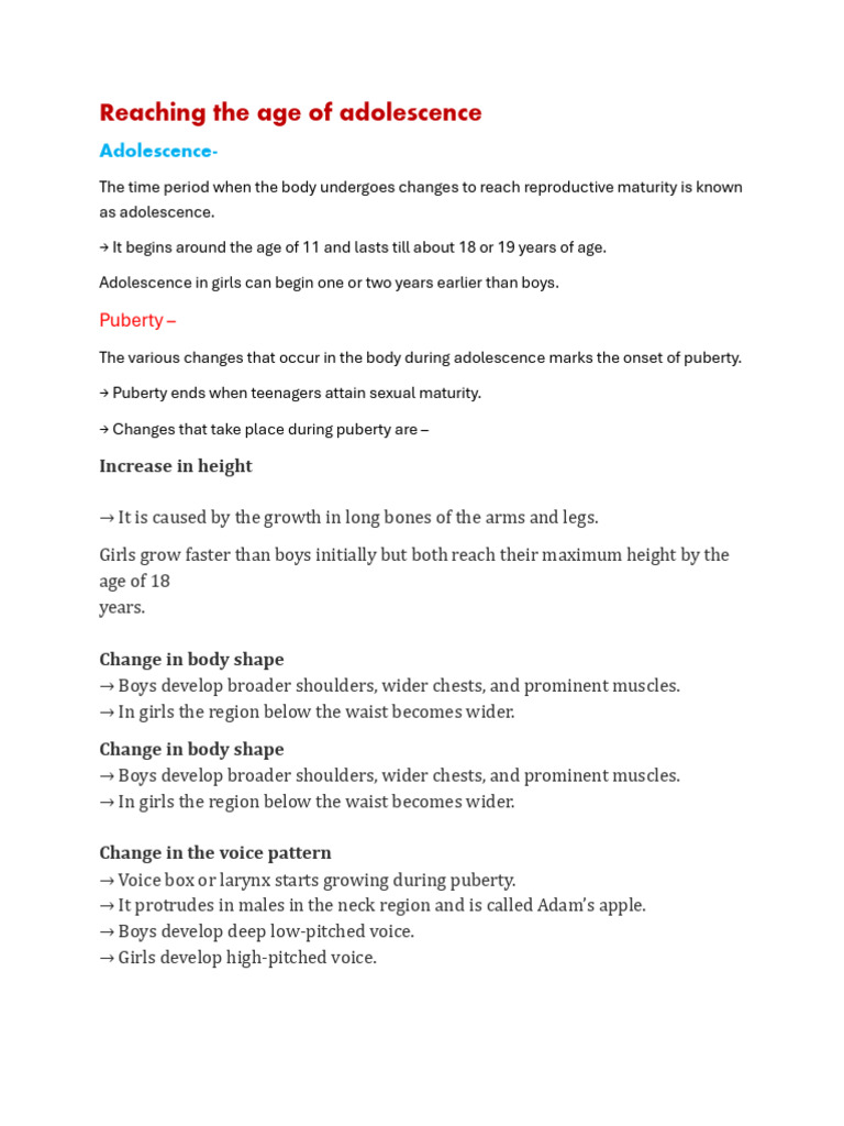 Changes During Adolescence | PDF | Endocrine System | Hormone
