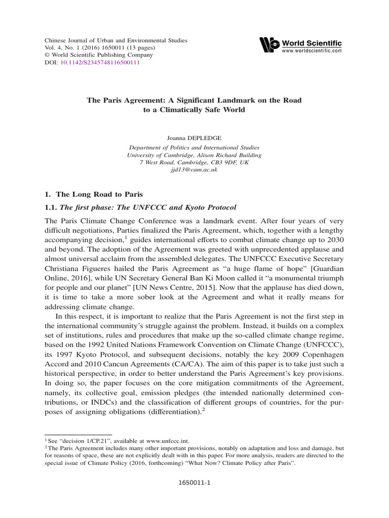 Depledge 2016 The Paris Agreement A Significant Landmark On The Road To ...