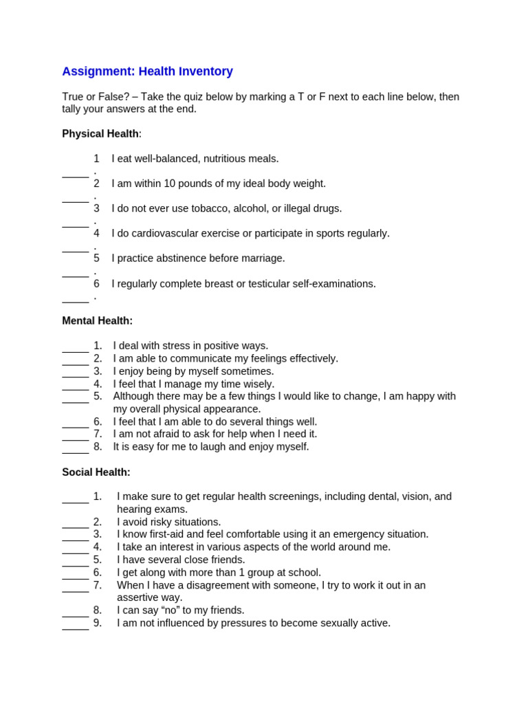 Health Inventory 2022 2 | PDF | Spirituality