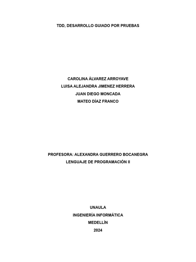 TDD, Desarrollo Guiado Por Pruebas | PDF | Desarrollo guiado por pruebas | Programación de ...