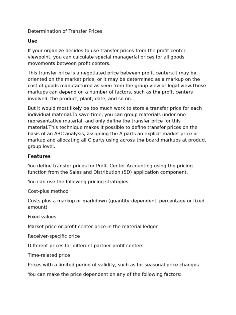 Transfer Price SAP | PDF | Business Economics | Business