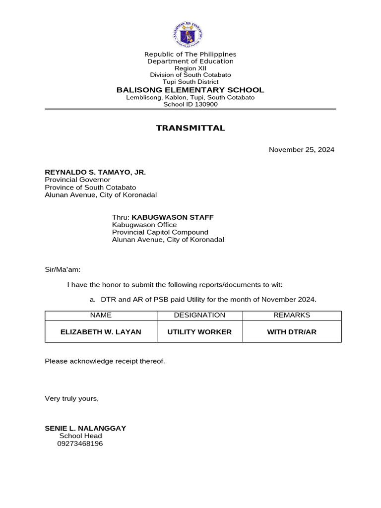 Elizabeth Transmittal | PDF