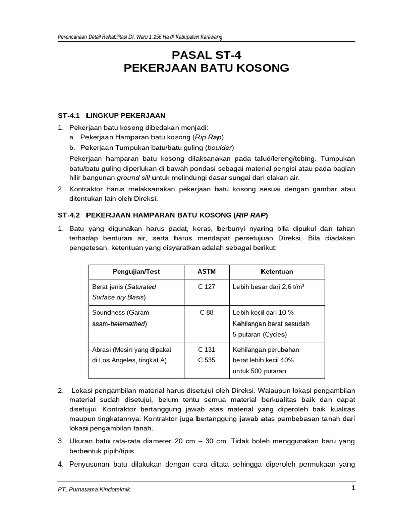 Pekerjaan Batu Kosong Rehabilitasi DI. Waru | PDF