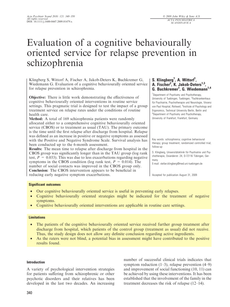 klingberg2010 | PDF | Cognitive Behavioral Therapy | Schizophrenia
