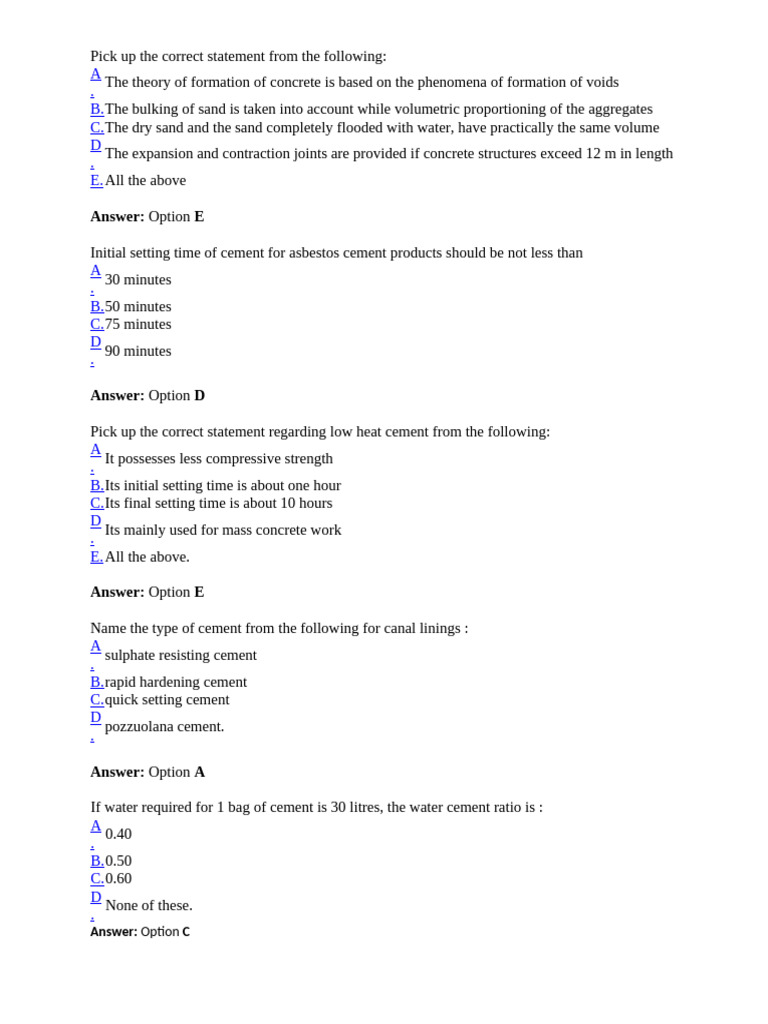 Civil Engineering Test Questions and Answers | PDF | Concrete | Bending