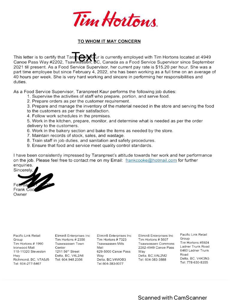 Manpreet Job Letter Tim | PDF