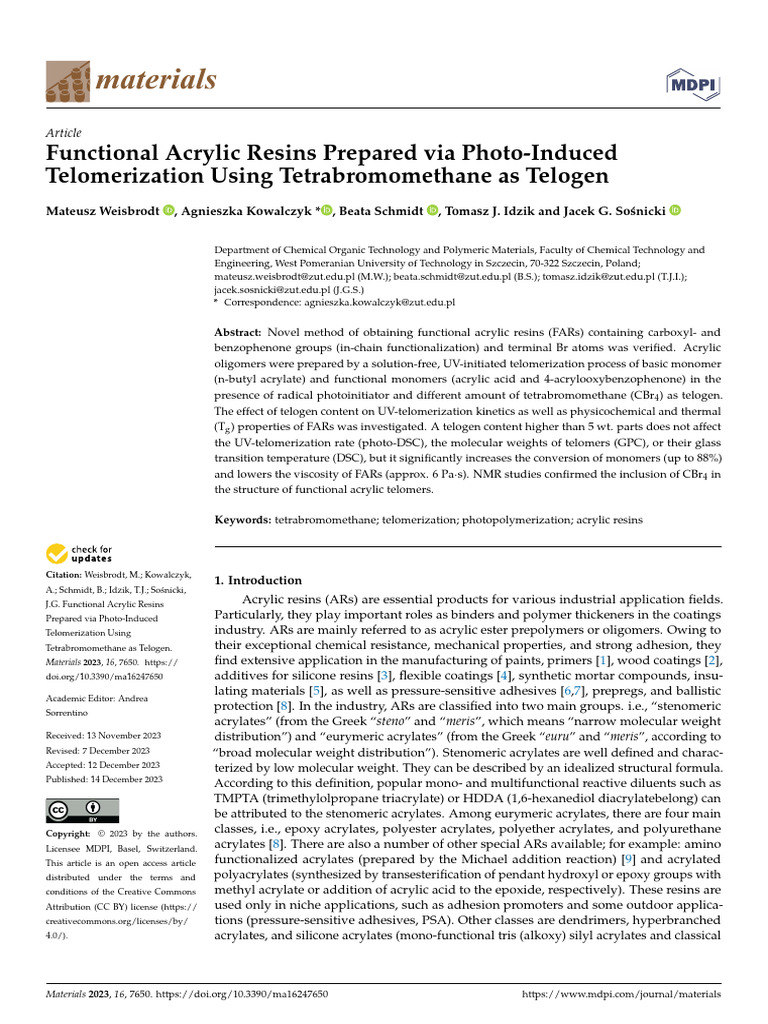 materials-16-07650-v2 | PDF | Polymers | Polymerization