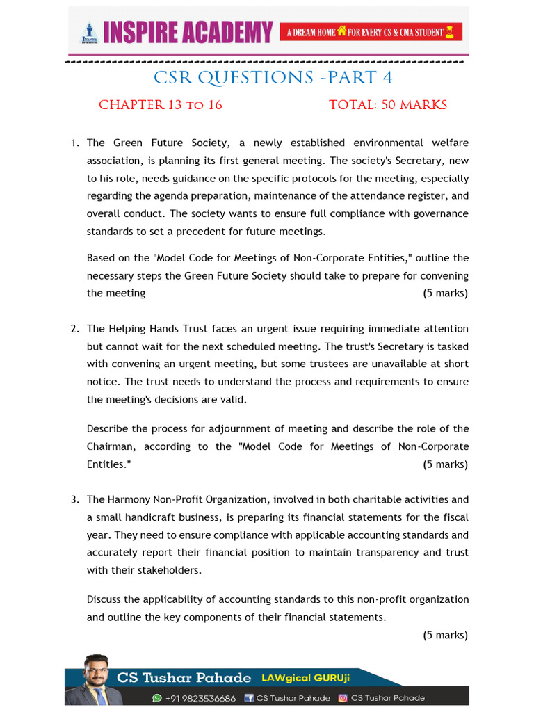 CSR Test 4_26 Nov_Chapter 13-16 | PDF | Regulatory Compliance ...