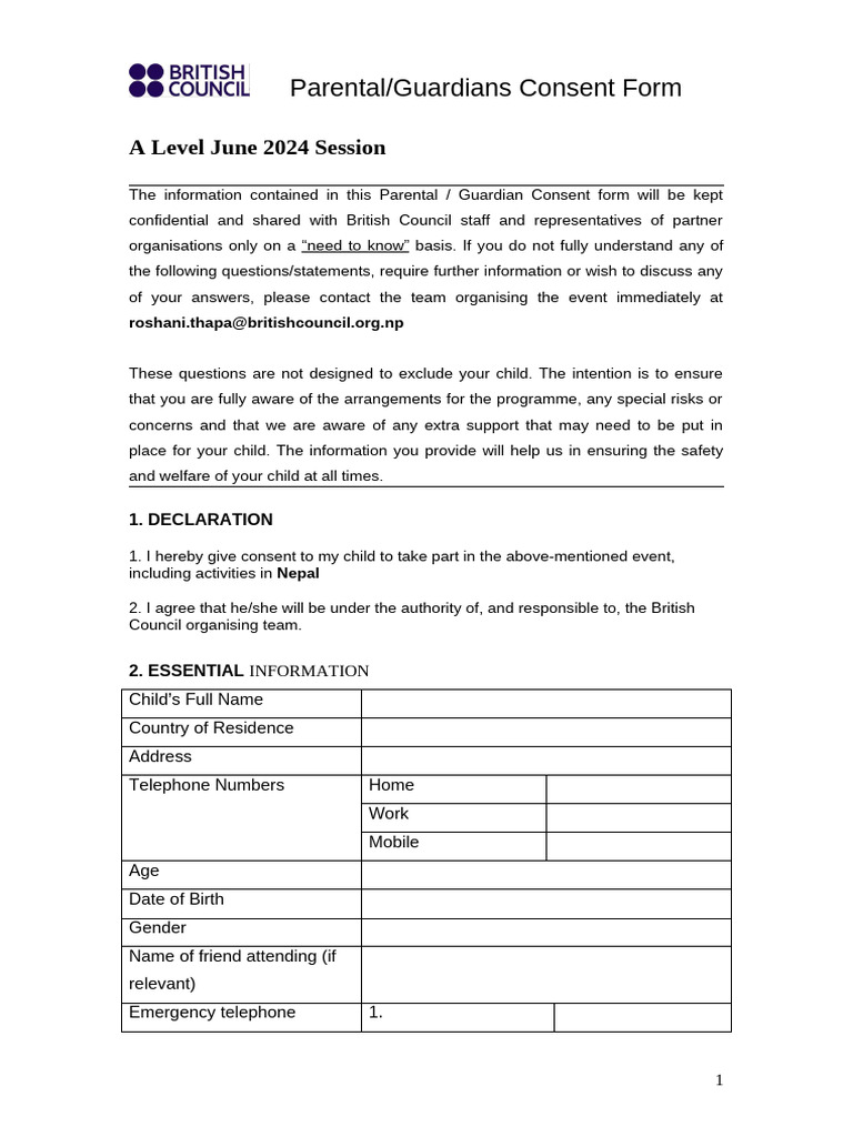 Medical Consent Form for Minors | PDF