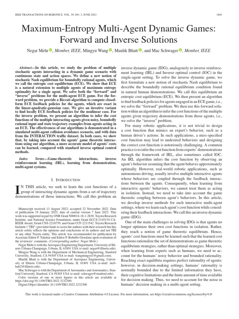 Maximum-Entropy Multi-Agent Dynamic Games | PDF | Game Theory | Applied Mathematics