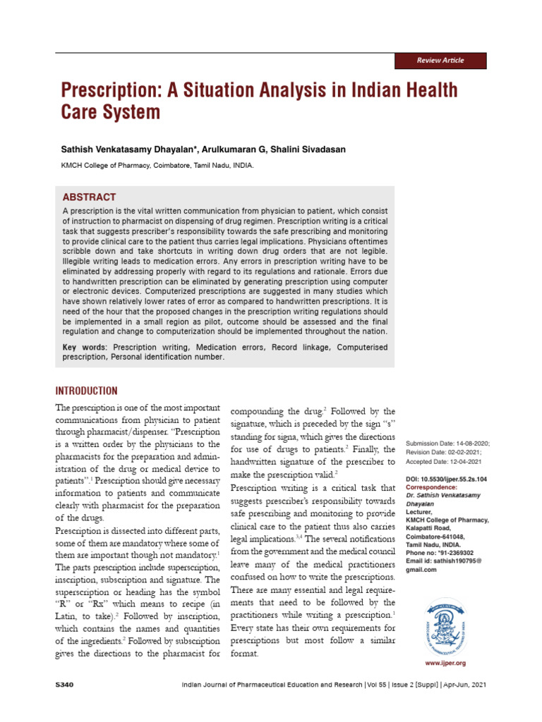 Prescription A Situation Analysis in Ind | PDF | Medical Prescription ...