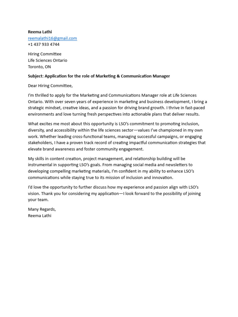 Cover Letter - LSO | PDF