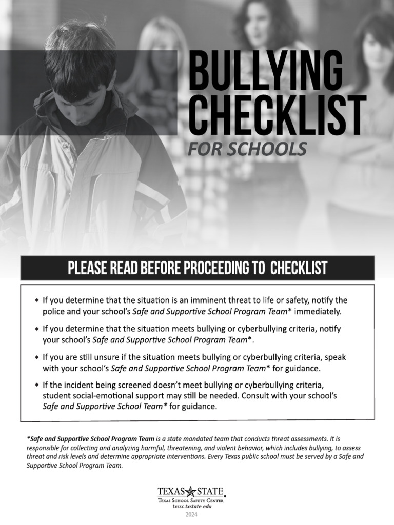 Bullying-Checklist-BW | PDF | Bullying | Cyberbullying