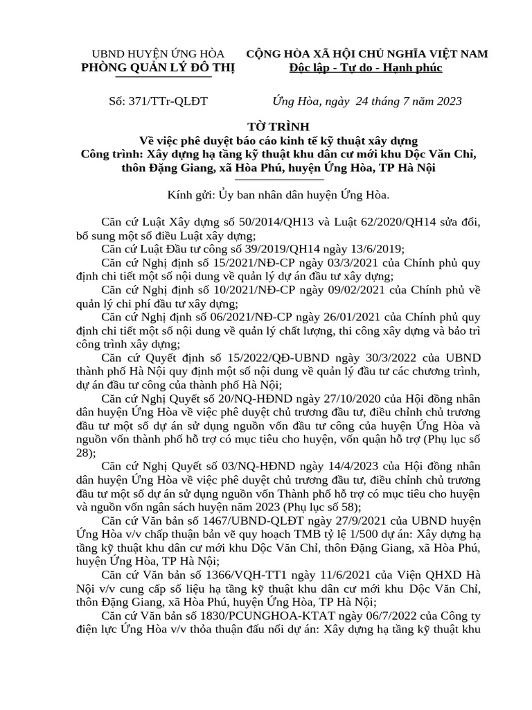 Tờ trình phê duyệt báo cáo KTKT | PDF