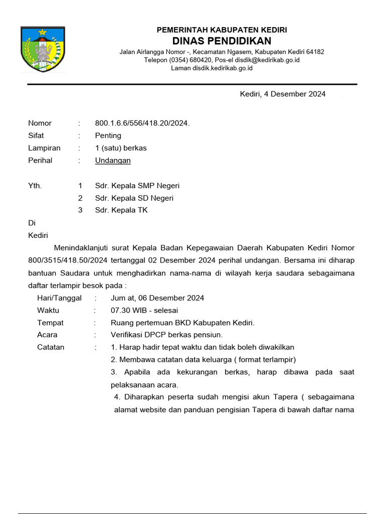 Verifikasi DPCP Pensiun Kediri | PDF