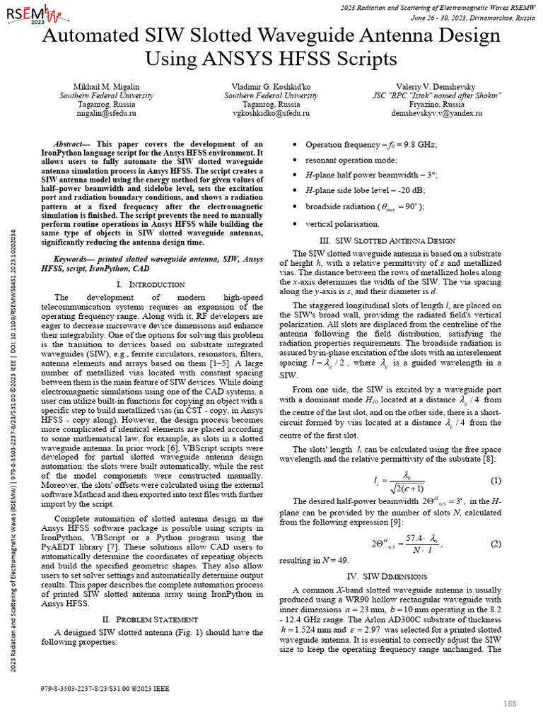 Automated_SIW_Slotted_ aveguide_Antenna_Design_Using_ANSYS_HFSS_Scripts | PDF | Electromagnetic ...