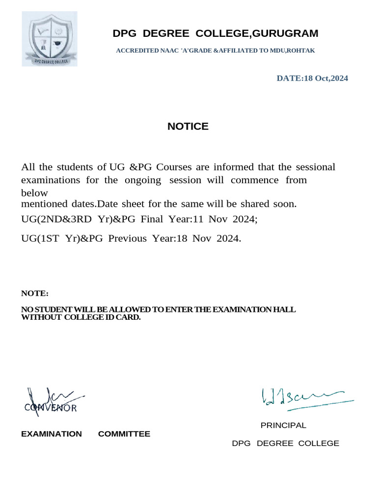 Sessional Notice For Students | PDF