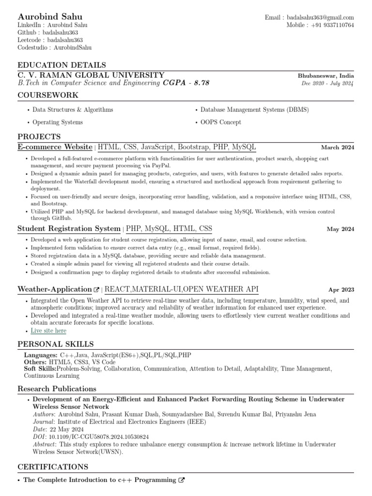 Aurobind Sahu Resume | PDF | Databases | Php