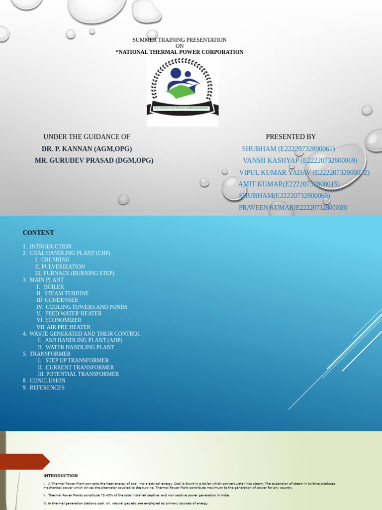 Summer Training Presentation | PDF | Power Station | Coal