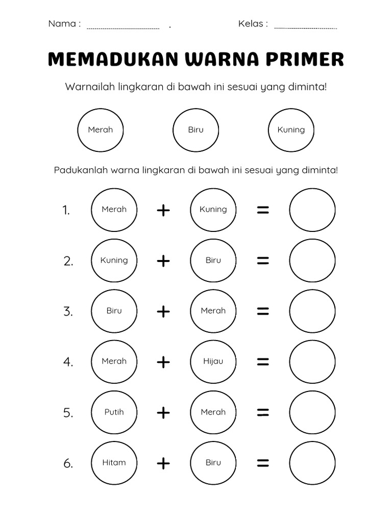 Memadukan Warna Primer Lembar Kerja Seni Rupa Mewarnai Hitam Putih ...