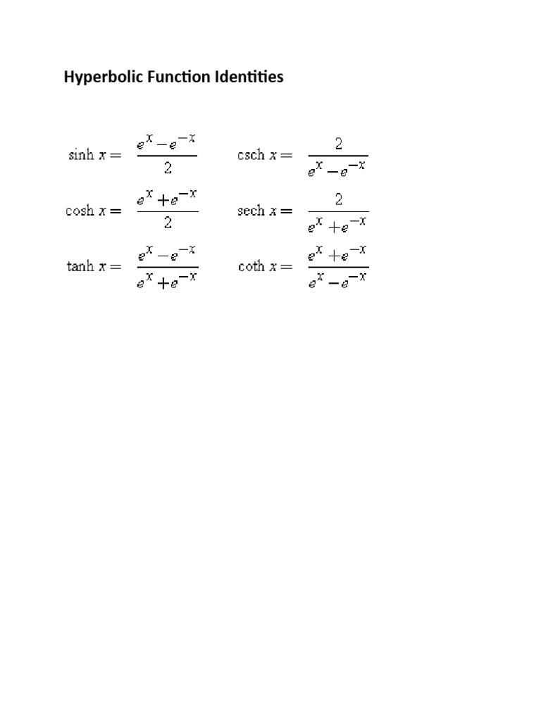 Hyperbolic Function Identities | PDF