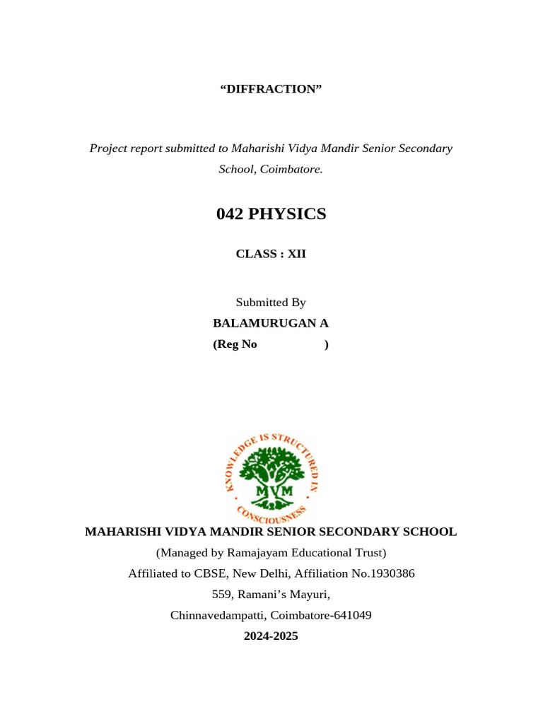 Physics Project | PDF | Diffraction | Waves