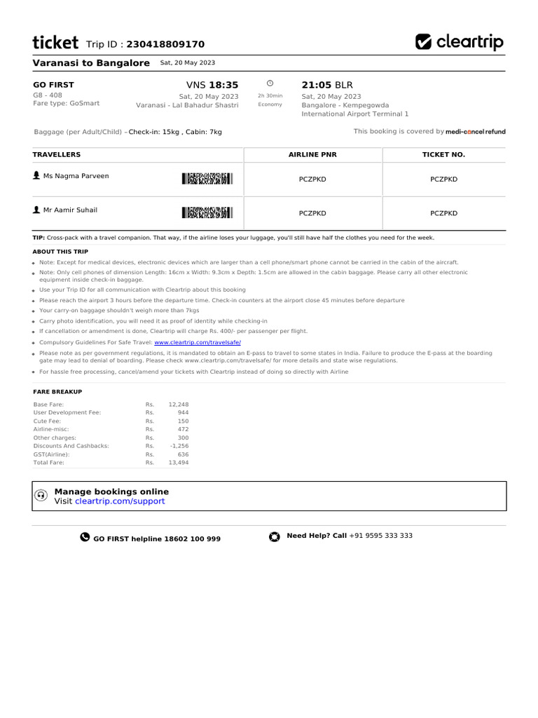 ETicket | PDF | Baggage | Aviation