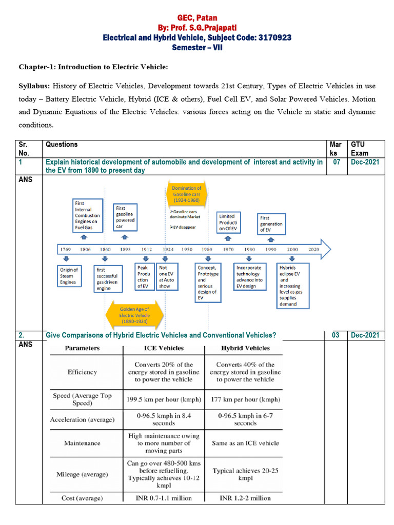 EV CH 1 Common Questions | PDF | Electric Vehicle | Plug In Hybrid