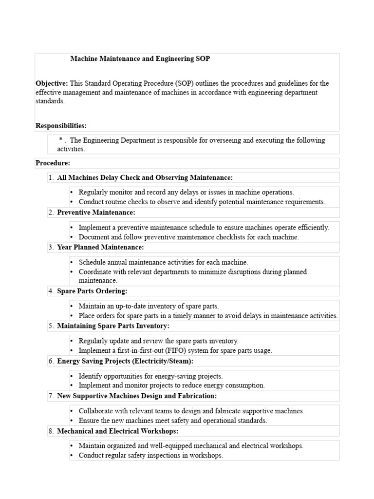 Machine Maintenance SOP Guidelines | PDF | Energy Conservation ...