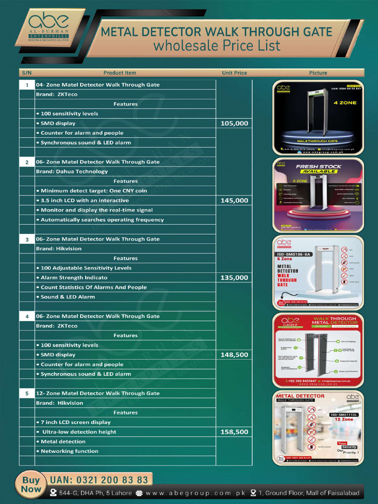 Metal Setector Walk Through Gate Rate List - Compressed | PDF