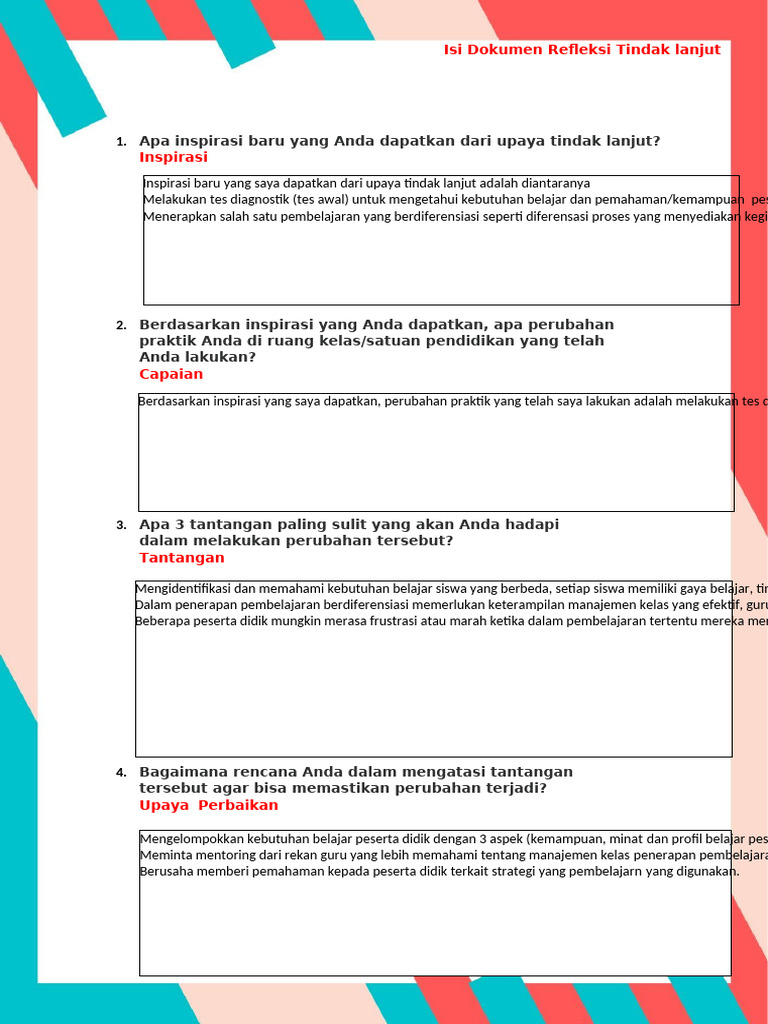 Isi Dokumen Refleksi Tindak Lanjut (Instruksi Yg Adaptif) | PDF