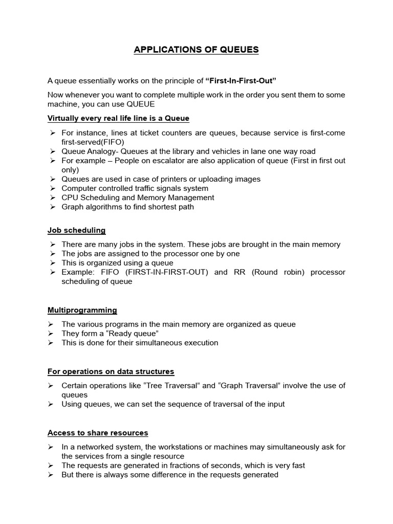 Applications of Queues | PDF | Scheduling (Computing) | Queue (Abstract Data Type)