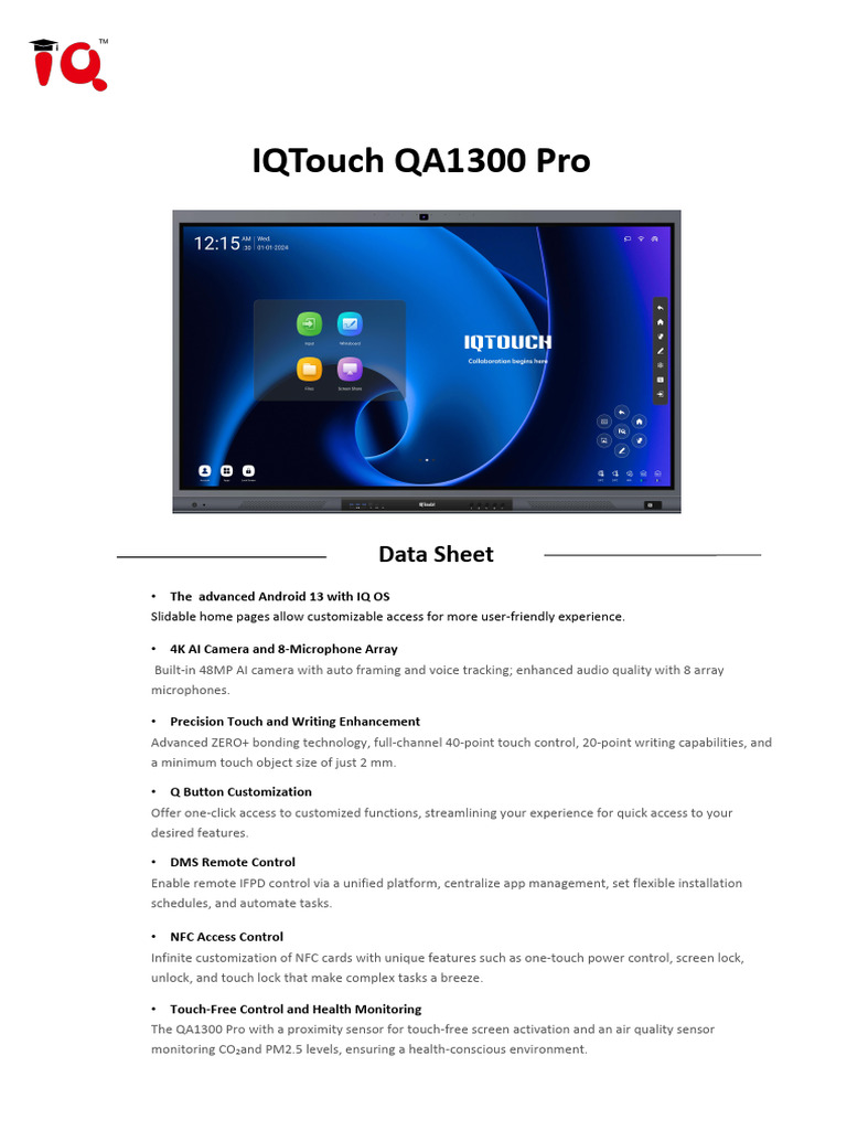 IQTouch QA1300 Pro Specification 20240326 | PDF | Camera | Film And ...