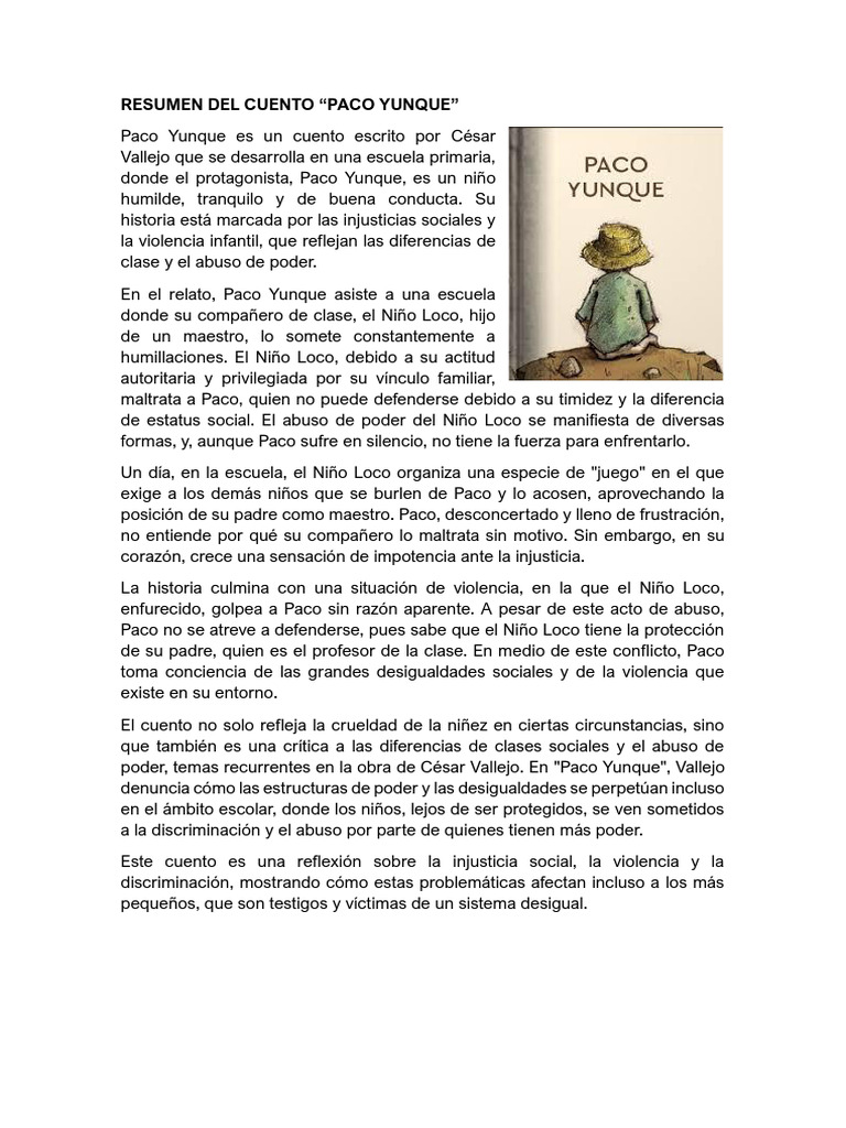 Resumen Del Cuento "PACO YUNQUE" | PDF