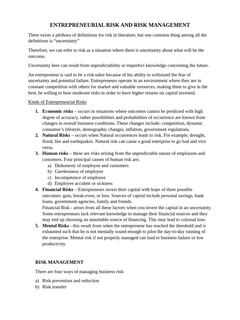 Entrepreneurial Risk and Risk Management | PDF | Risk | Risk Management