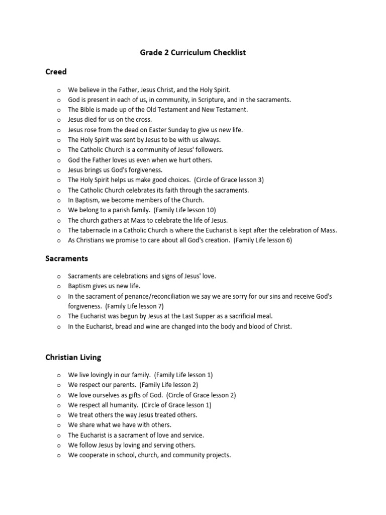 Grade 2 Curriculum Checklist | PDF