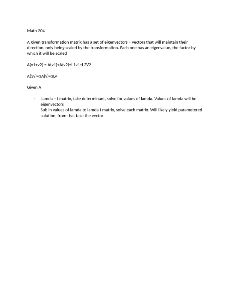 Math 204 Eigenvectors Not | PDF