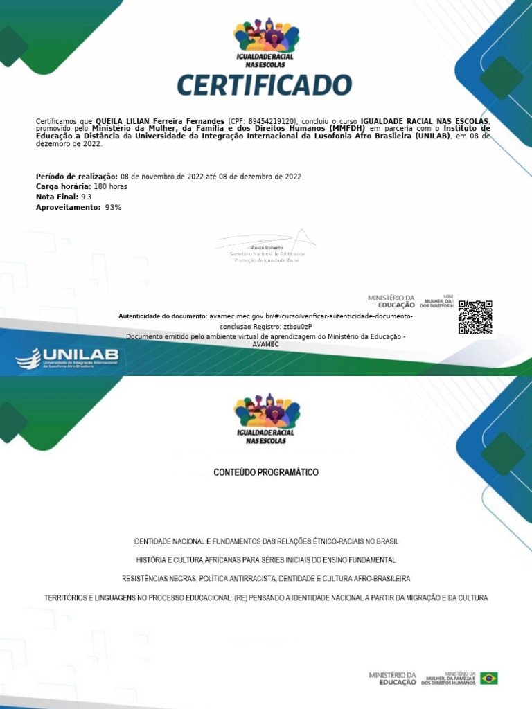 CERTIFICADO DIREITO HUMANOS | PDF
